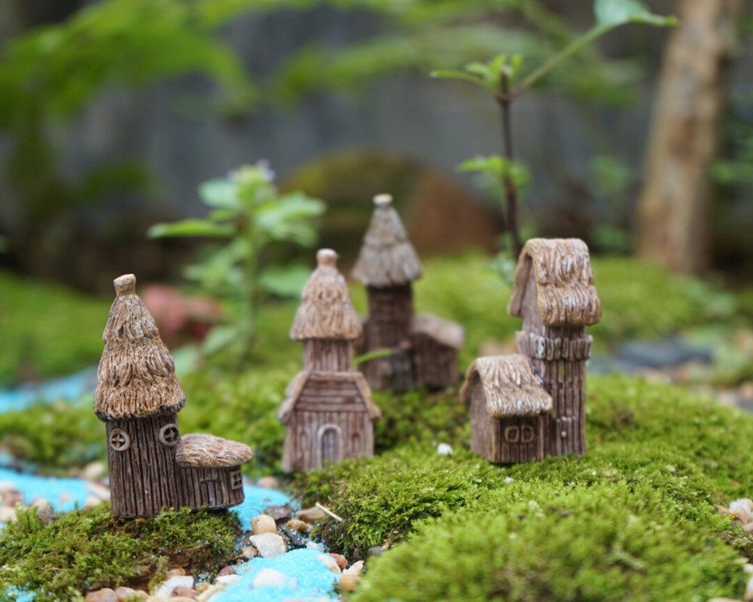 A Set 4pcs Fairy Miniature Tiny Countryside Thatched Cottage Garden ...