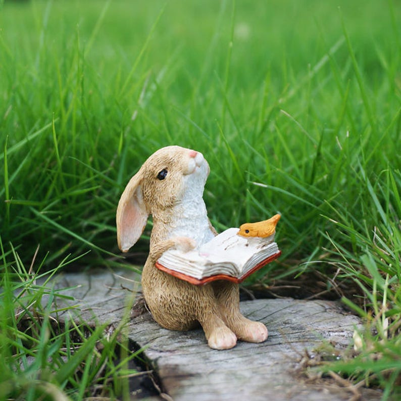 Fairy Garden Miniature Small Cute Rabbit Reading Book With - Etsy