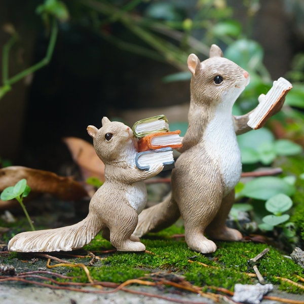 Tiny Squirrel Holding Books Miniature Fairy Garden Supplies - Etsy