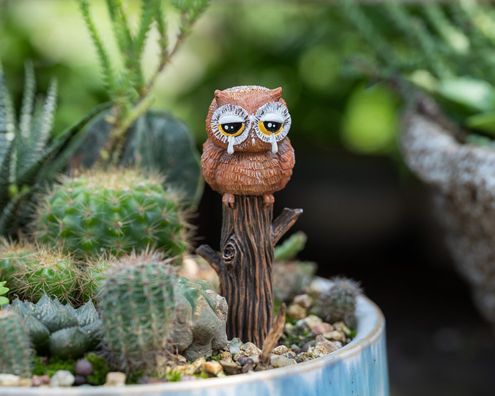 Miniature Small Owl Stand on Tree Stump Animal Figurines Fairy - Etsy
