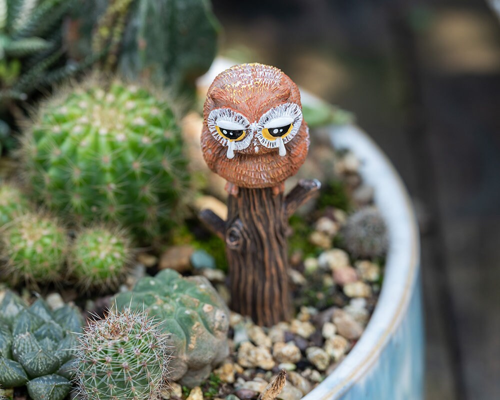 Miniature Small Owl Stand on Tree Stump Animal Figurines Fairy - Etsy UK