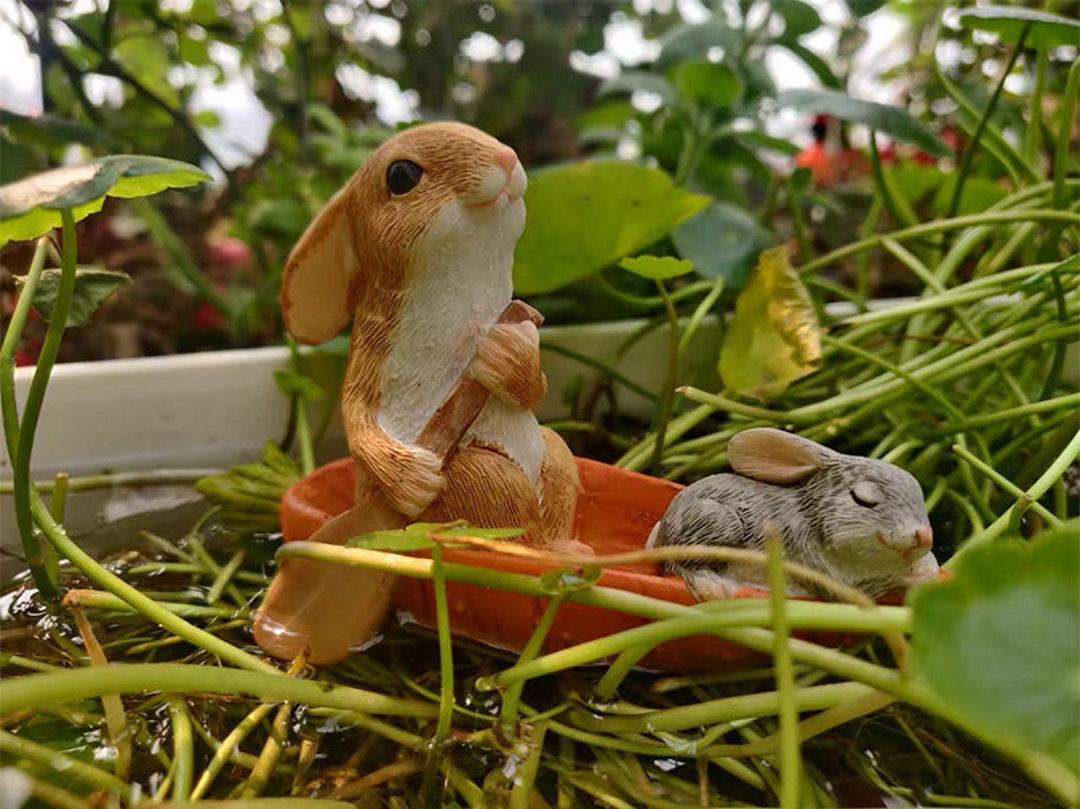 Fairy Garden Miniature Small Cute Rabbit Rowing Radish Boat Mini Garden ...