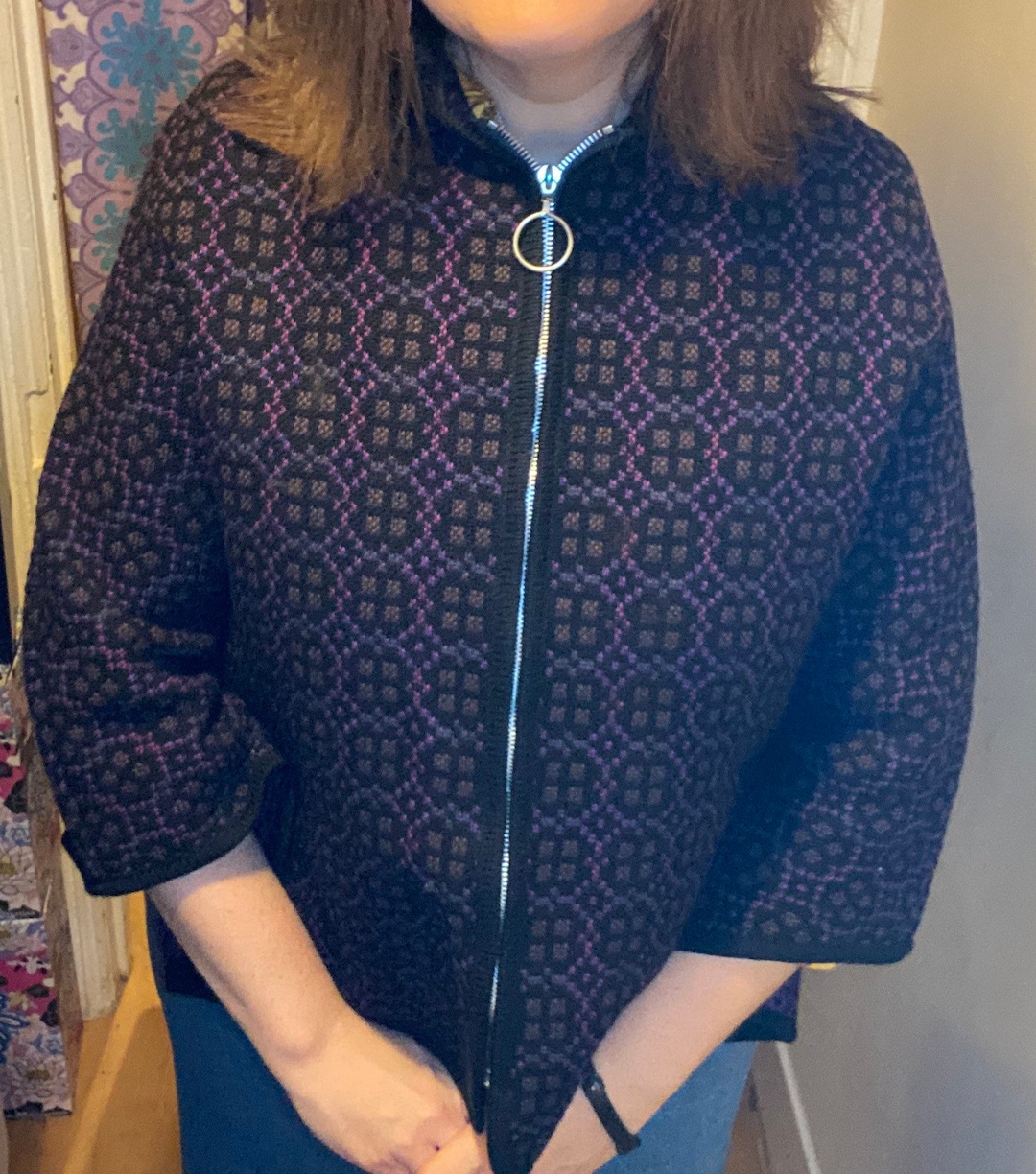 Vintage Purple Zip Front Cape Welsh Wool Tapestry With Buttons on Side ...