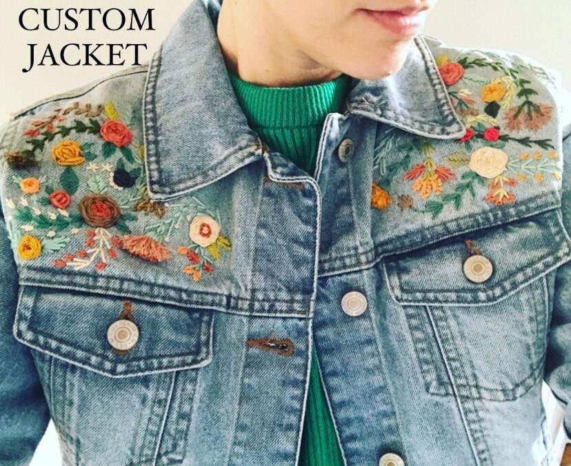 Hand Embroidered Custom Denim Jacket - Etsy