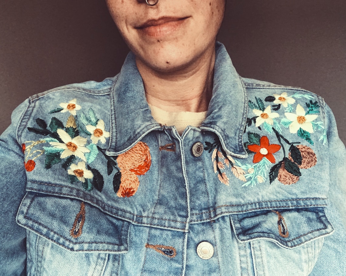 Hand Embroidered Custom Denim Jacket - Etsy