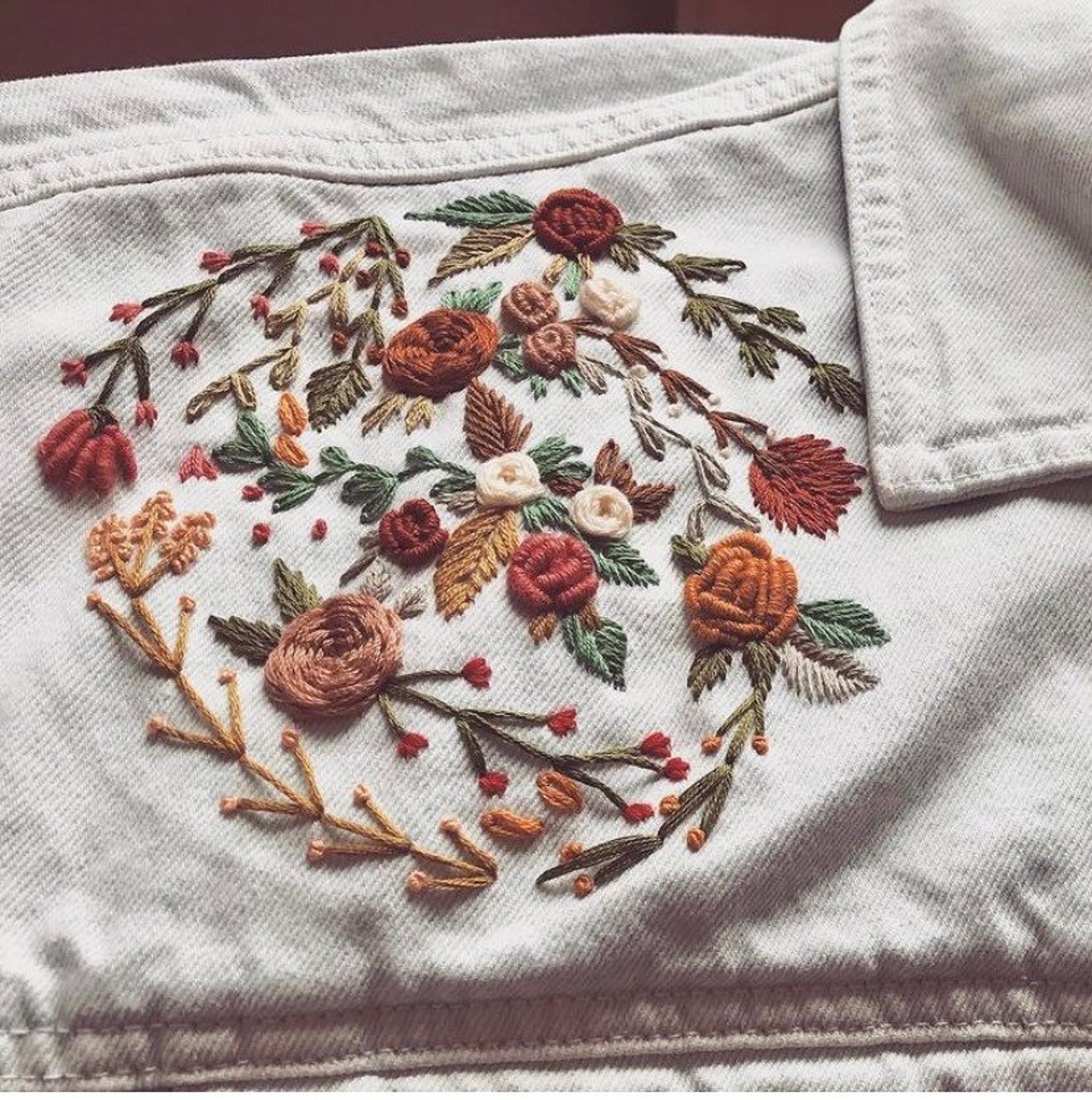 Hand Embroidered Denim Jacket - Etsy