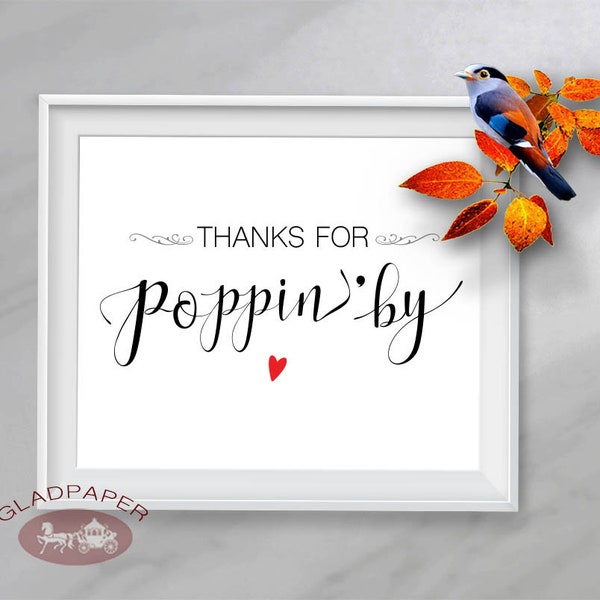 Thanks for Poppin by Sign, Popcorn Bar Sign, Popcorn Wedding Sign ...