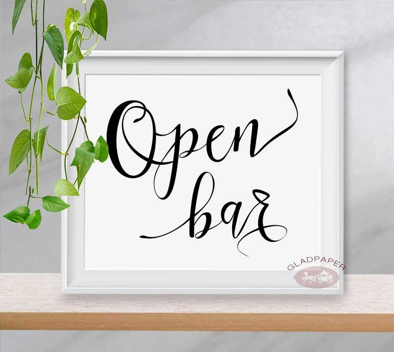 Open Bar Sign Wedding Alcholo Bar Sign Modern Calligraphy - Etsy