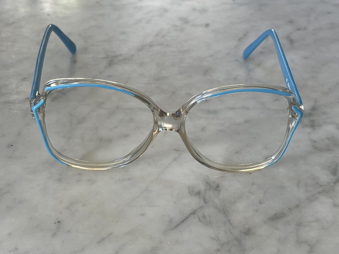 MS230-B Blue and Crystal Vintage 1970s Eyeglass Frames, Crystal Clear ...