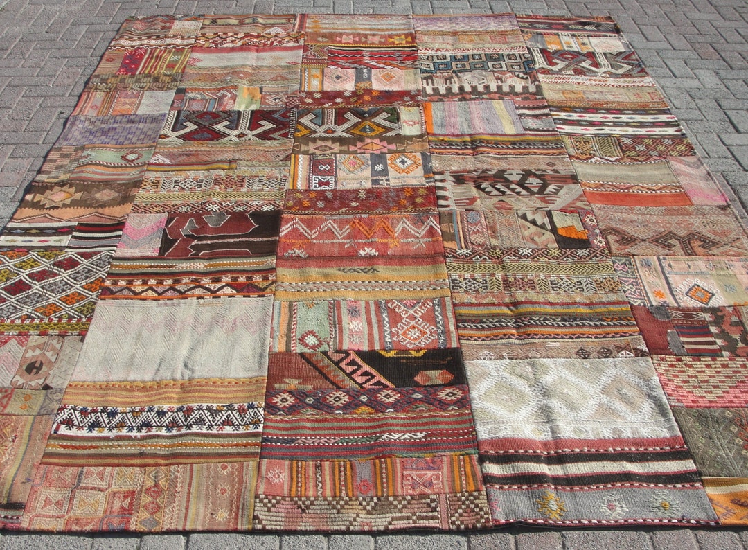 8x10 Oversized Patchwork Kilim Rug, 8x10 Ft, Kilim Rug, Rugs for Living ...