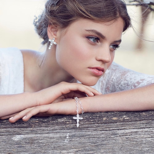 Bridal Rosary Bracelet With Double Crystal Chain - Etsy