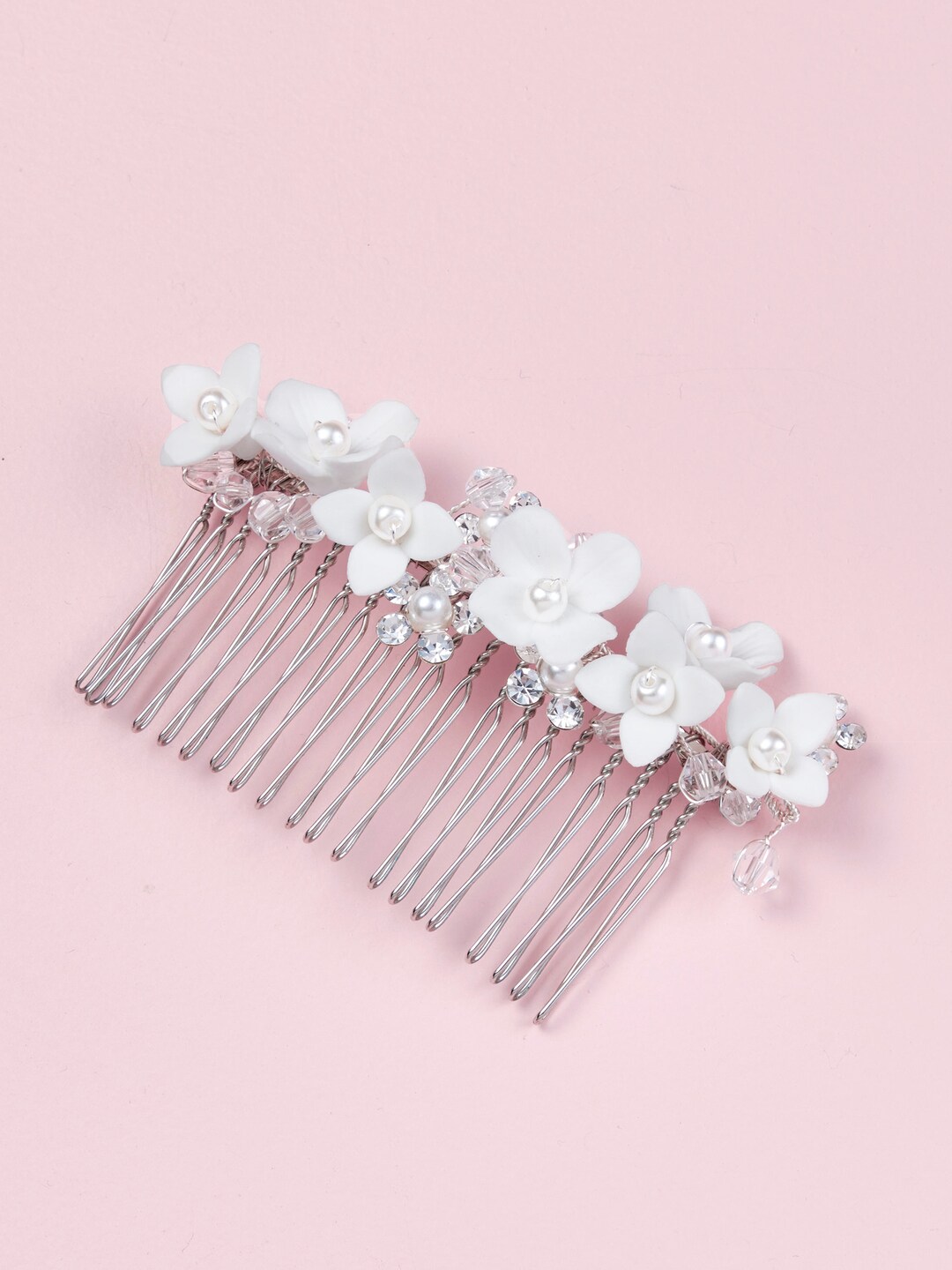 Pretty Hair-comb With Pearls and Crystals and Floral Design - Etsy