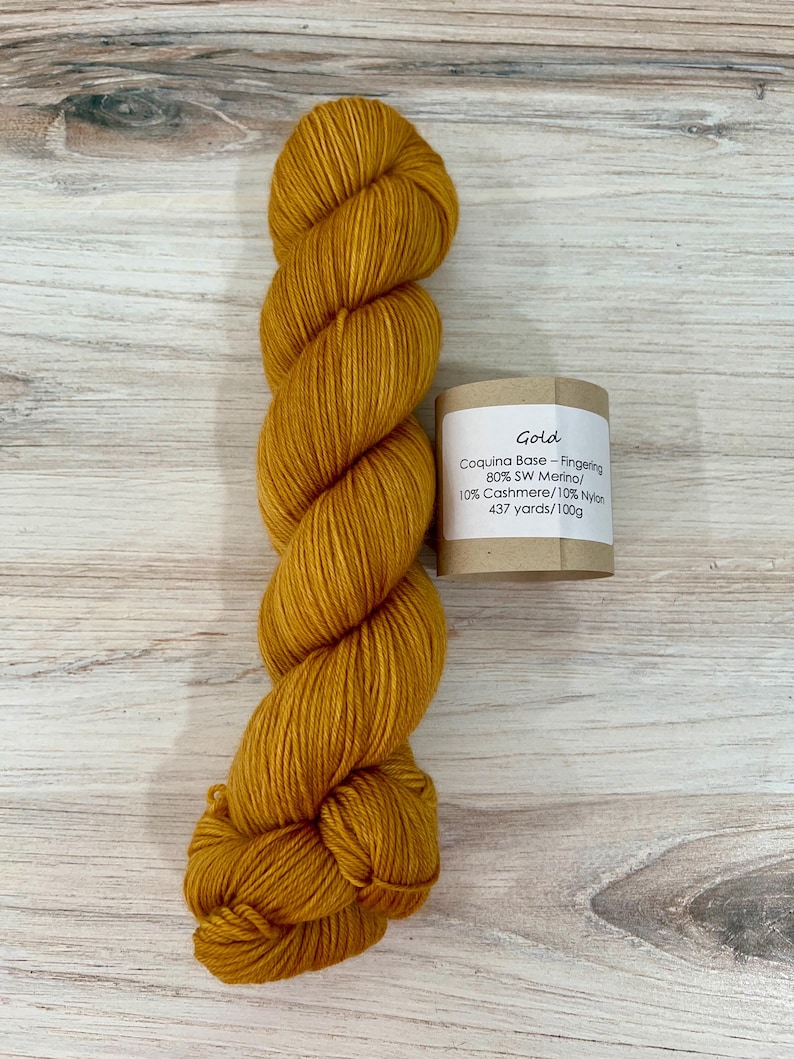GOLD Hand-dyed Yarn, Three by the Sea, Sock Weight Yarn, DK Yarn, Lace ...