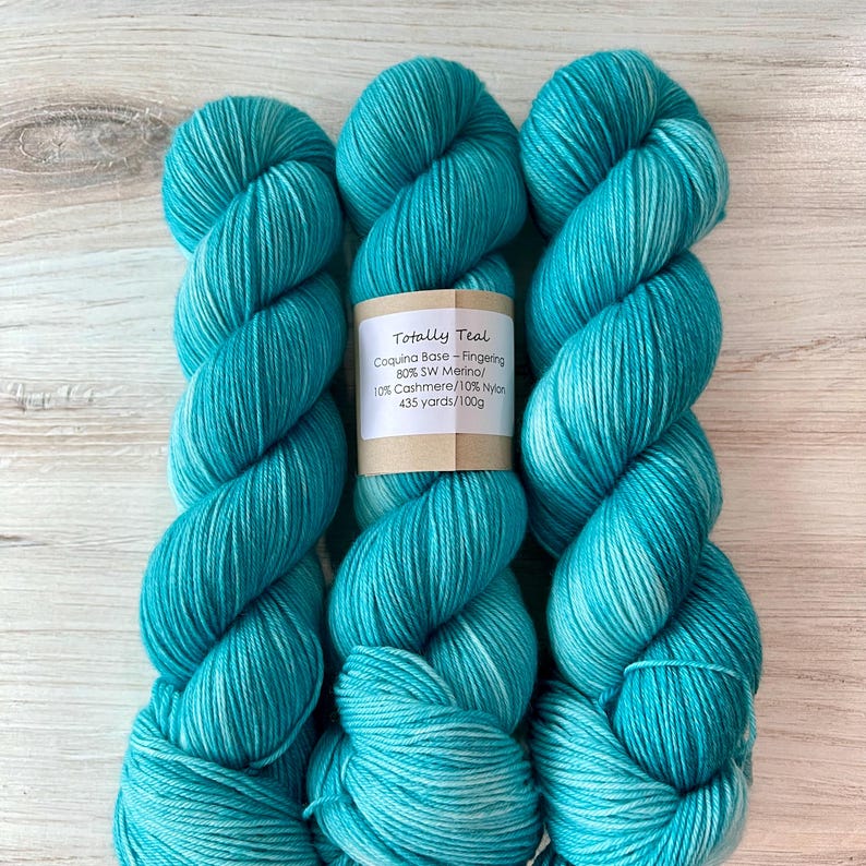 TOTALLY TEAL Hand-dyed Yarn, Three by the Sea Designs, Sock Weight Yarn ...