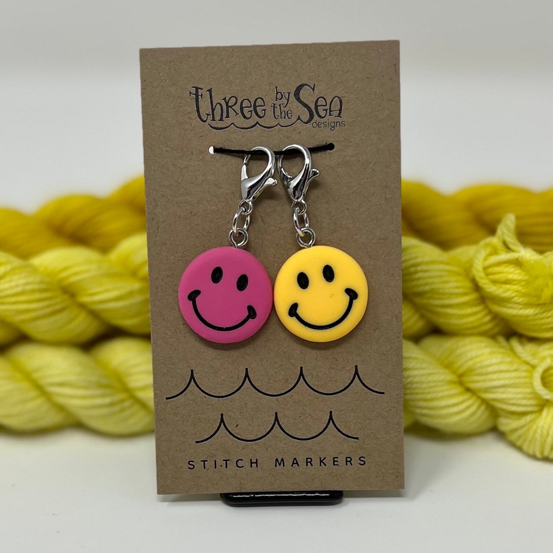 HAPPY FACE, Smiley Face Stitch Marker, Progress Keeper, Three by the ...