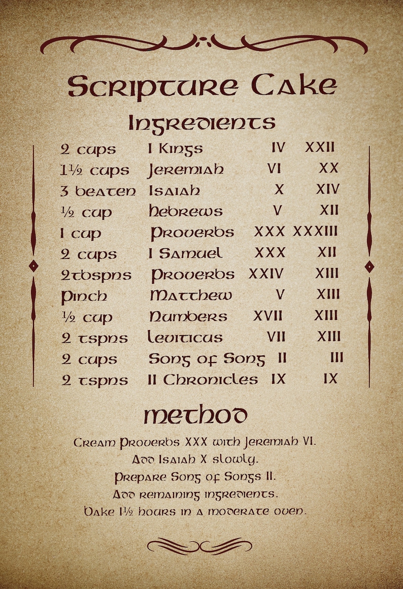 Scripture cake recipe on parchment. Baking a cake from Bible | Etsy