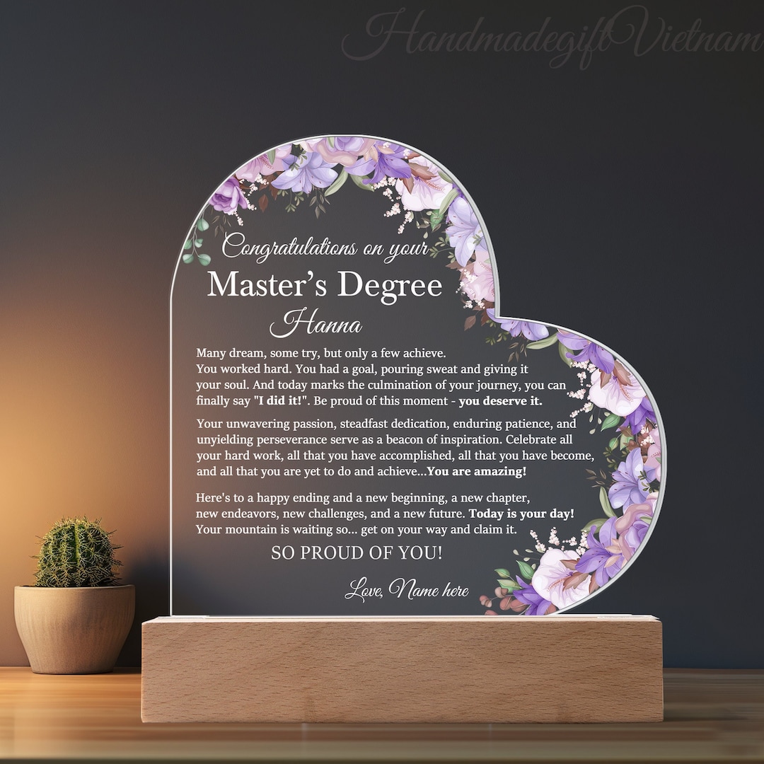 Master's Degree Graduation Gift, Master's Degree Gifts, Heart Plaque ...