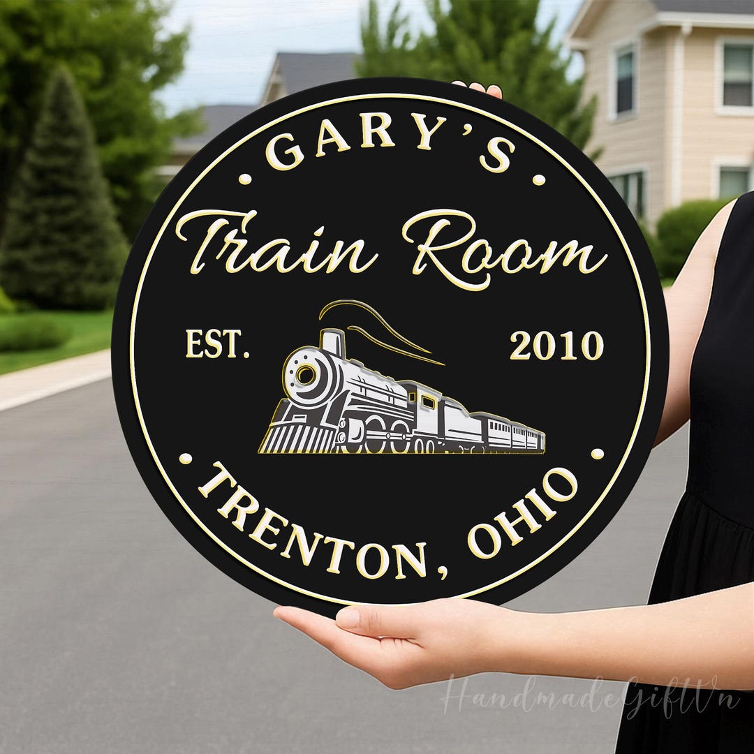 Train Room Door Sign, Train Decor Front Door, Personalized Train Name ...