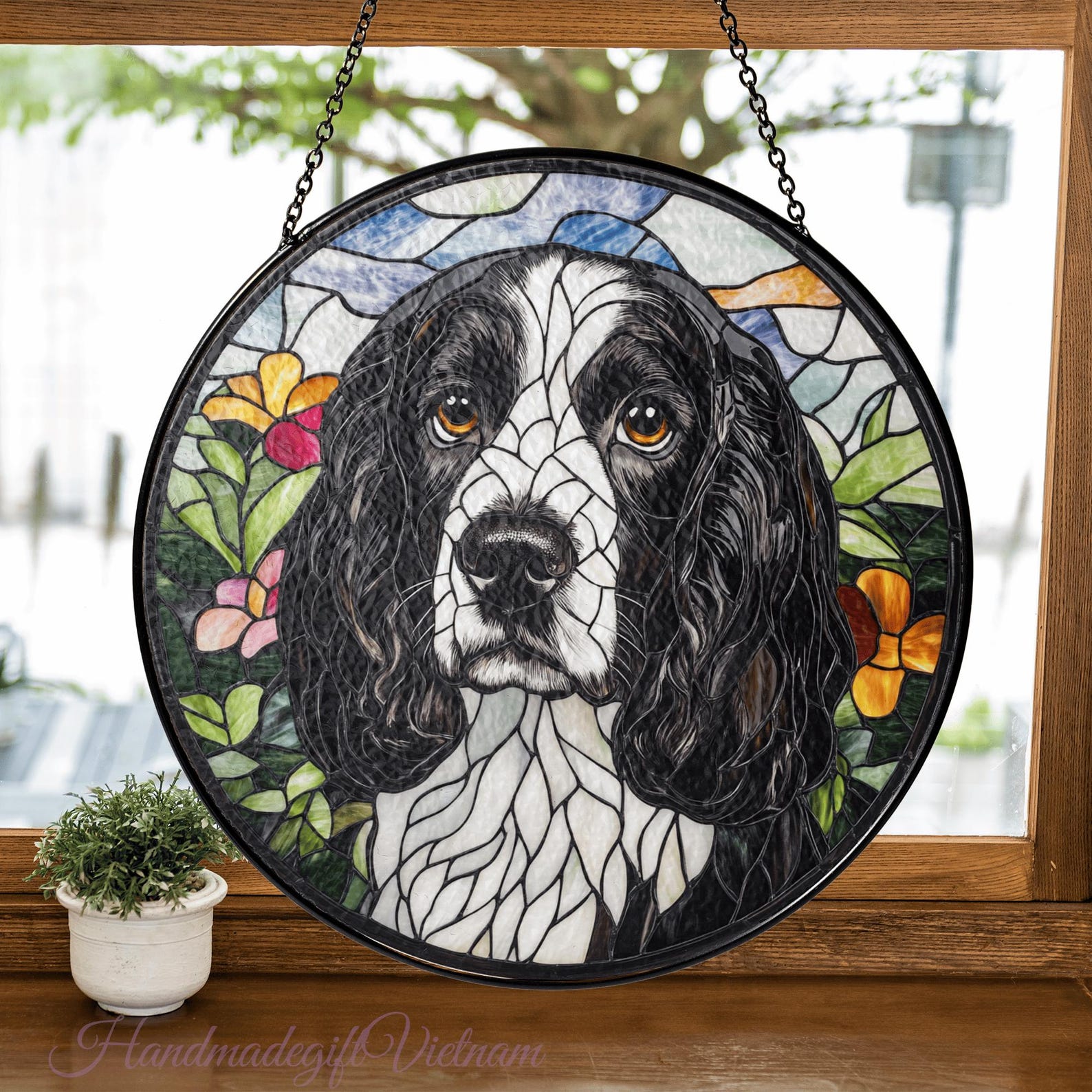 Cocker Spaniel Stained Glass Suncatcher,black and White Dog Suncatcher ...