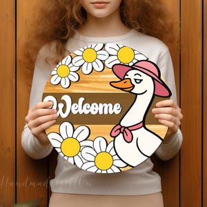 Welcome Goose Daisies Door Hanger, Funny Porch Sign, Goose Door Hanger ...