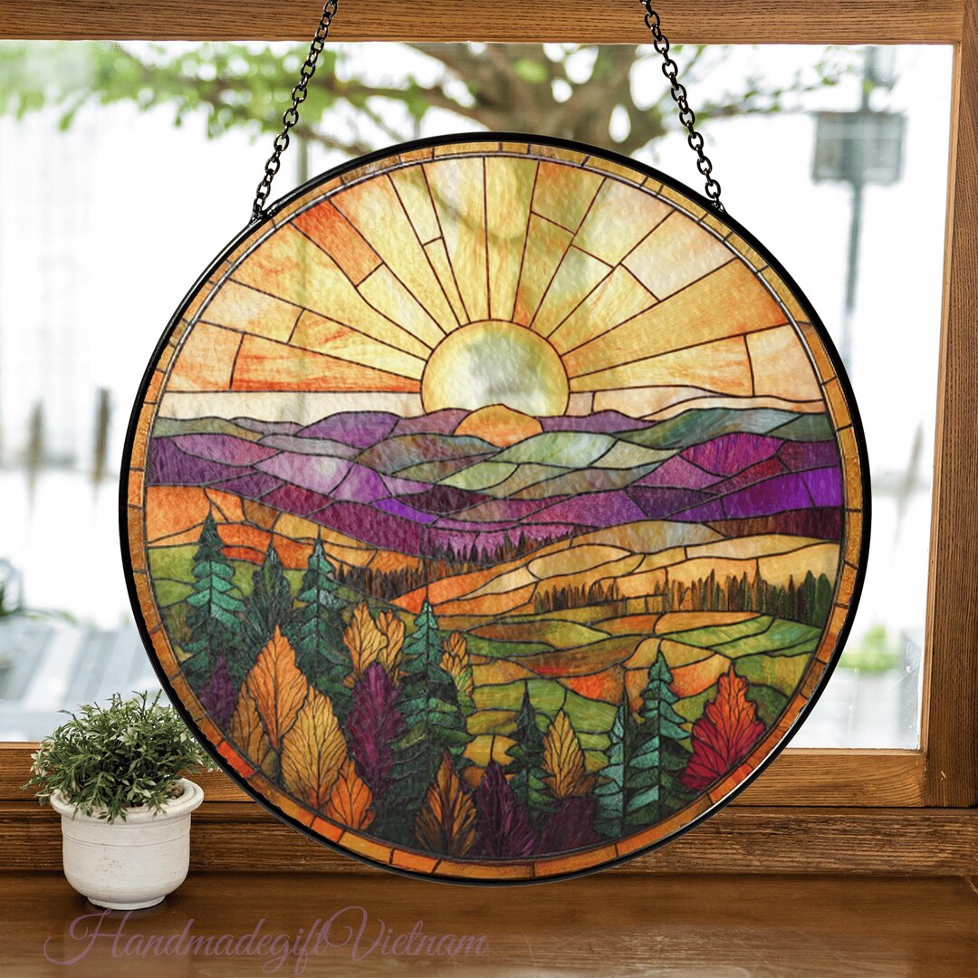 Sunset Stained Glass Suncatcher, Sunset Decor Gift, Sunset Colorful ...
