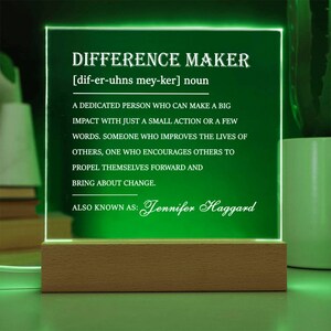 Difference Maker Acrylic Plaque Gift, Personalized Thank You Gift for ...