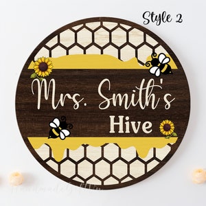 Personalized Teacher Door Sign, Bee Classroom Decor, Custom Teacher ...