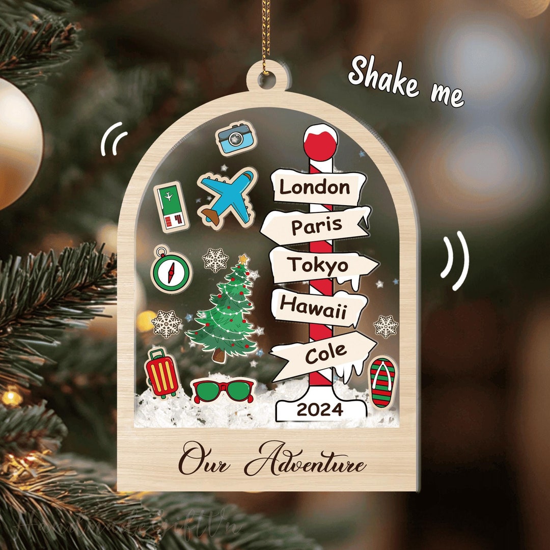 Personalized Travel Adventures Shaker Ornament, Travel Christmas ...