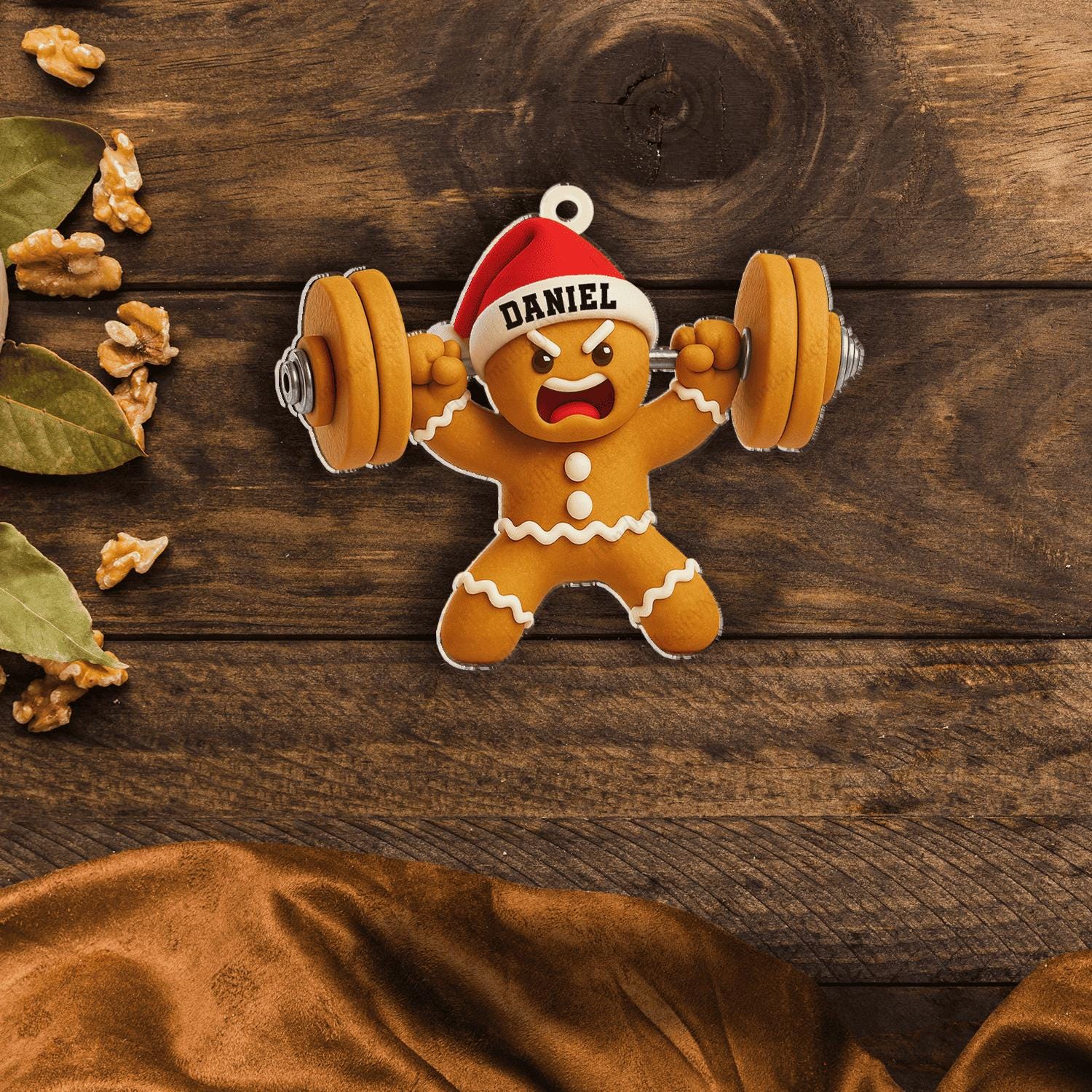 2D Personalized Gingerbread Weightlifting Ornament, Gym Christmas Gift ...