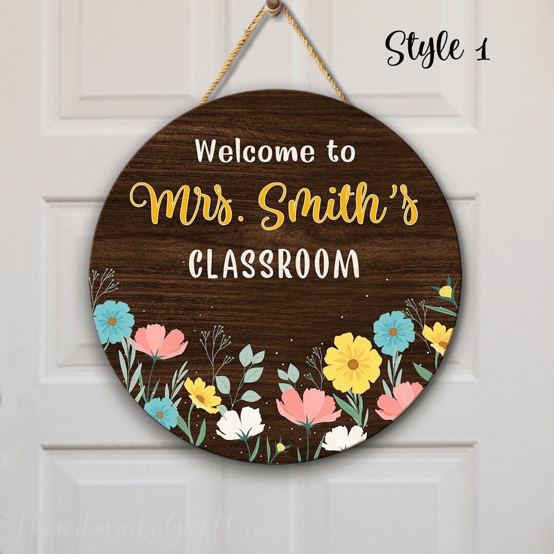 Floral Teacher Door Sign, Teacher Door Hanger, Classroom Welcome Sign ...