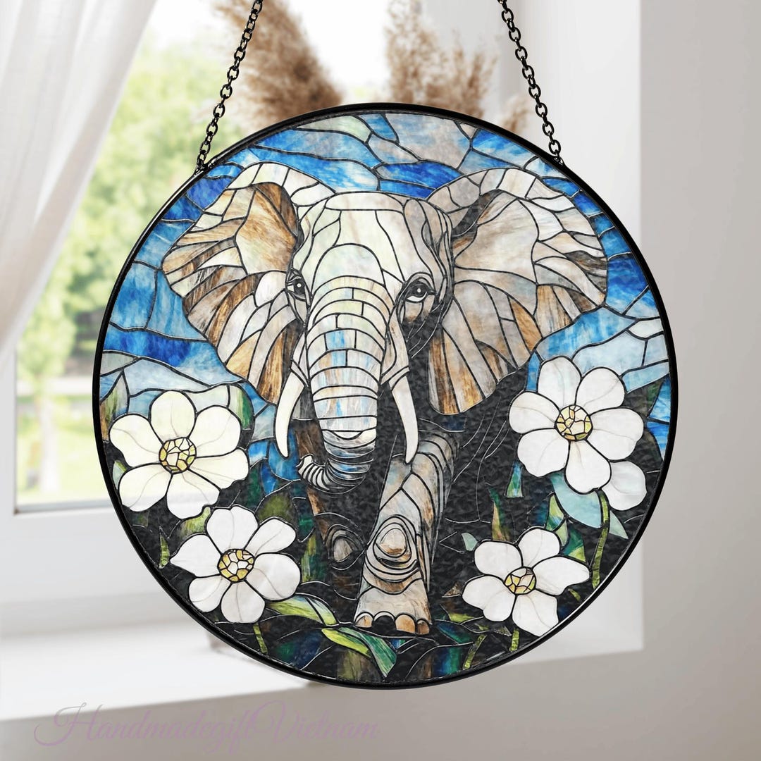 Elephant Stained Glass Suncatcher, Elephant Window Decor, Elephant ...