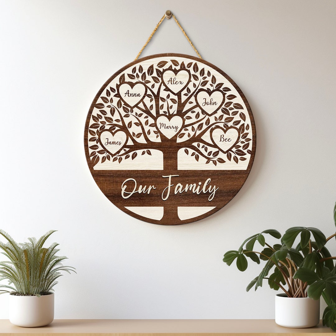 Our Family Tree Wood Sign, Personalized Family Tree Door Sign, Family ...