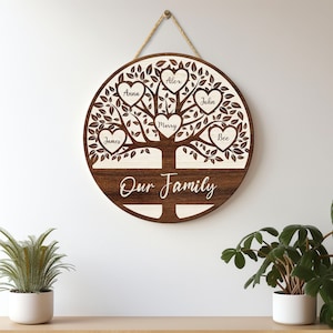 Our Family Tree Wood Sign, Personalized Family Tree Door Sign, Family ...