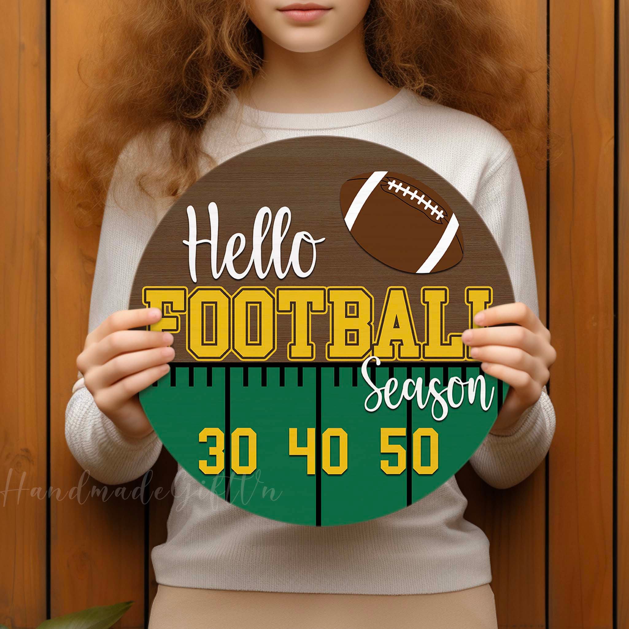 Hello Football Season Door Sign, Football Game Sign, Sports Welcome ...