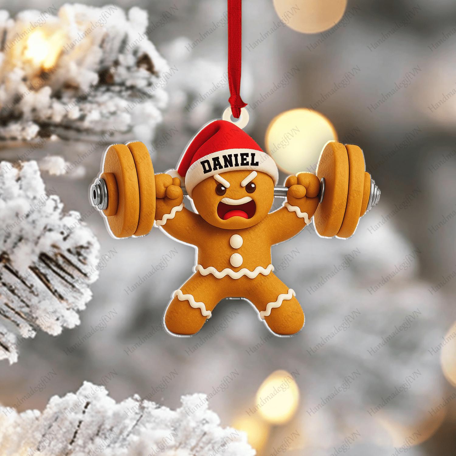 2D Personalized Gingerbread Weightlifting Ornament, Gym Christmas Gift ...