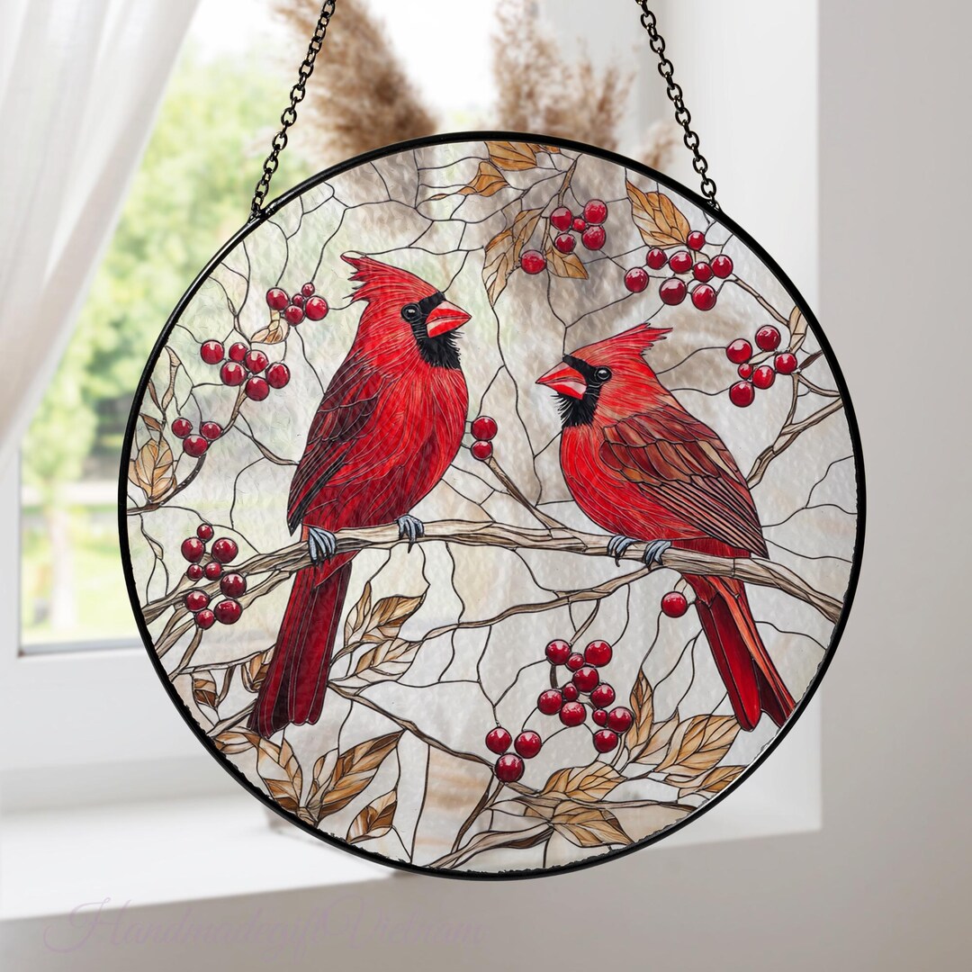 Cardinal Stained Glass Suncatchers, Window Hanging Decor, Cardinal Bird ...