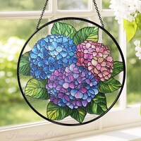 Hydrangea Stained Glass Window Cling Beautiful Flower Window Artwork ...