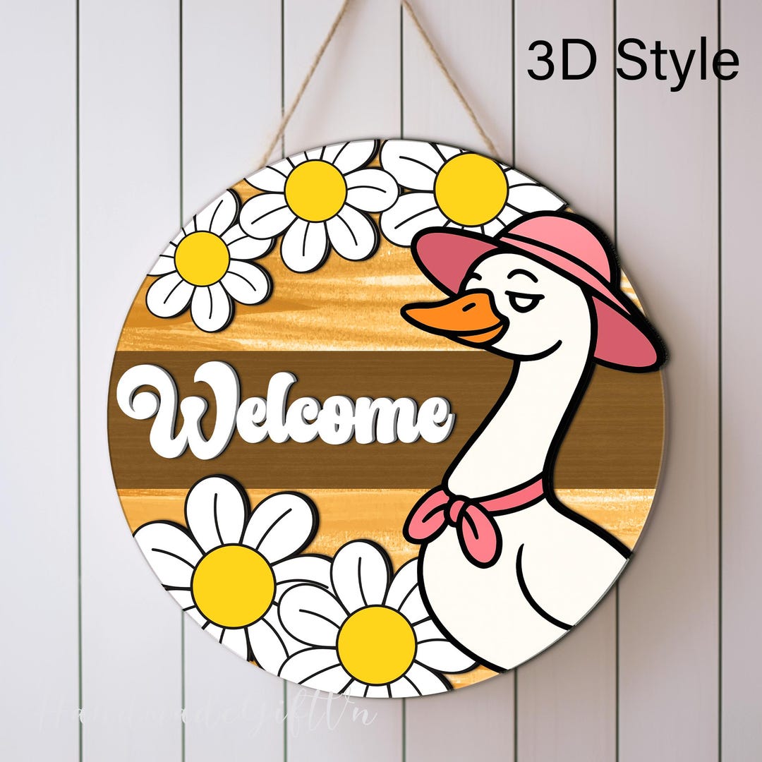 Welcome Goose Daisies Door Hanger, Funny Porch Sign, Goose Door Hanger ...
