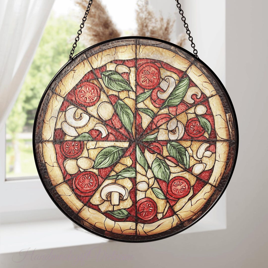 Pizza Faux Stained Glass, Kitchen Suncatcher Decor, Italian Food ...