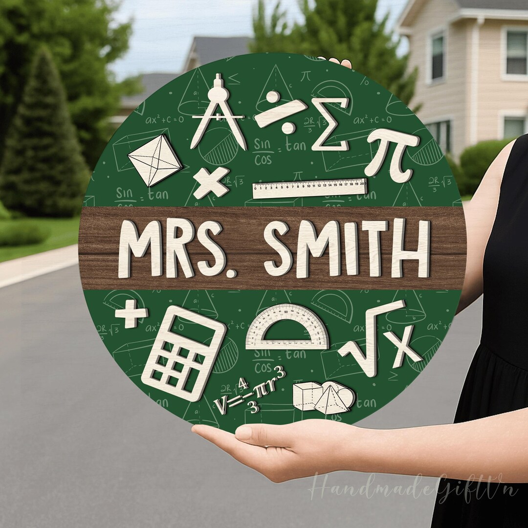 Personalized Math Teacher Door Sign, Math Teacher Door Hanger, Custom ...