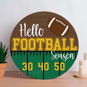 Hello Football Season Door Sign, Football Game Sign, Sports Welcome ...