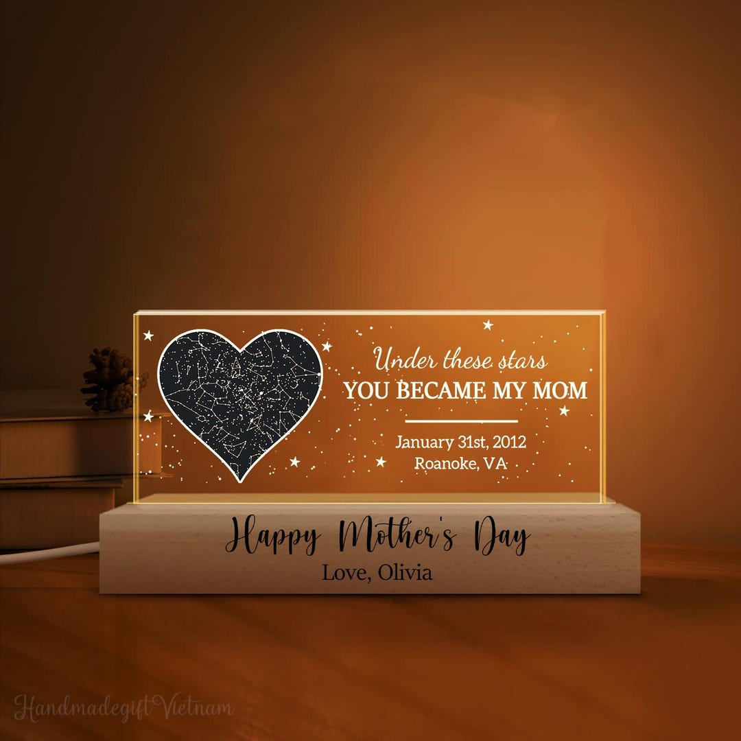 The Day You Became My Mom Night Light, the First Mom Gift, Custom Star ...