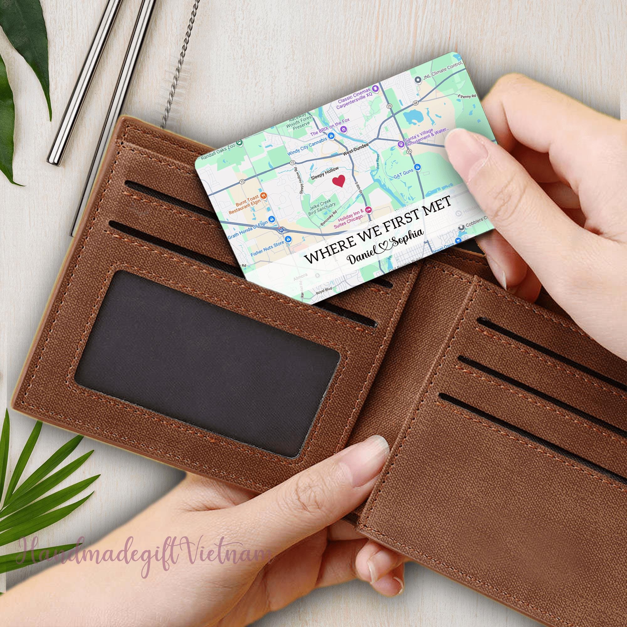 Personalized Map Where We First Met Wallet Card, Custom Map Metal Card ...
