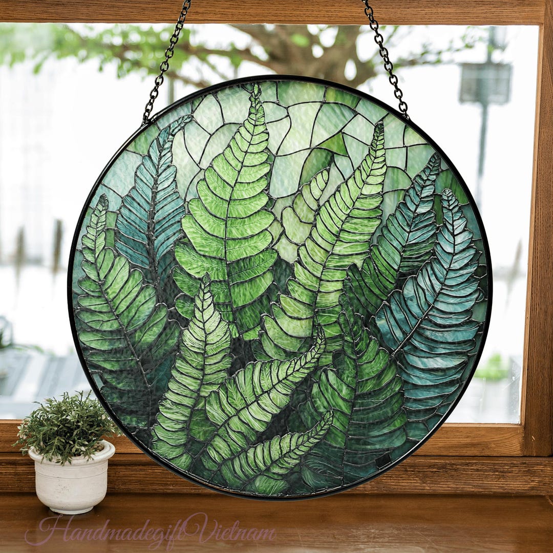 Fern Plant Stained Glass Suncatcher, Fern Plant Suncatcher Gifts, Plant ...