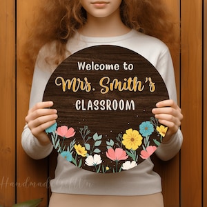 Floral Teacher Door Sign, Teacher Door Hanger, Classroom Welcome Sign ...