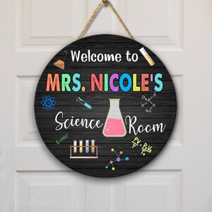 Custom Science Teacher Door Sign, Personalized Science Room Door Hanger ...