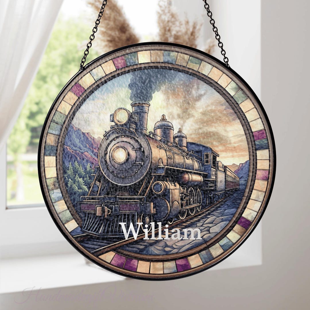 Train Stained Glass Suncatcher, Train Window Hangings for Garden, Home ...