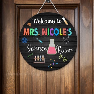Custom Science Teacher Door Sign, Personalized Science Room Door Hanger ...