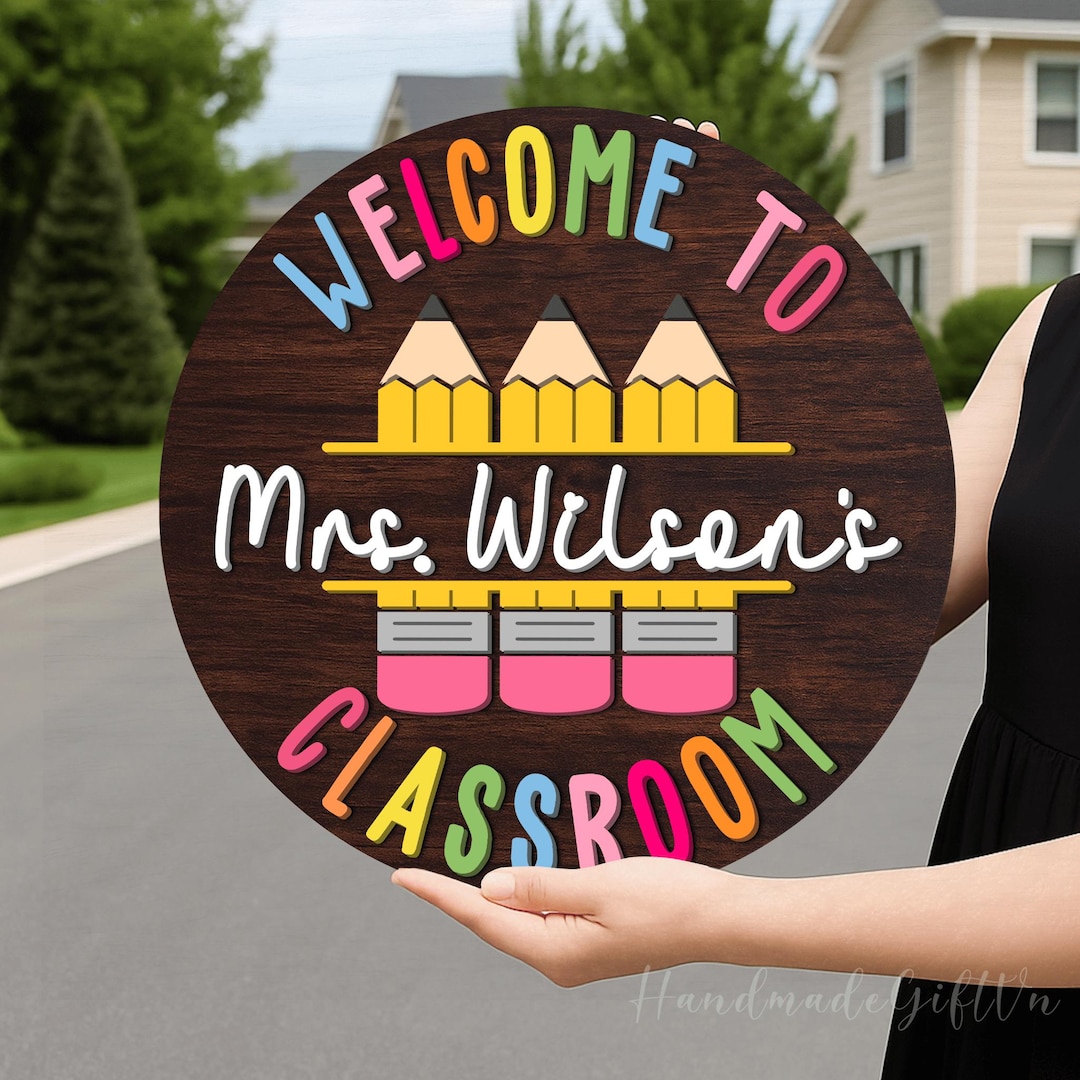 3D Teacher Door Hanger, Pencil Door Hanger, Teacher Welcome Sign for ...