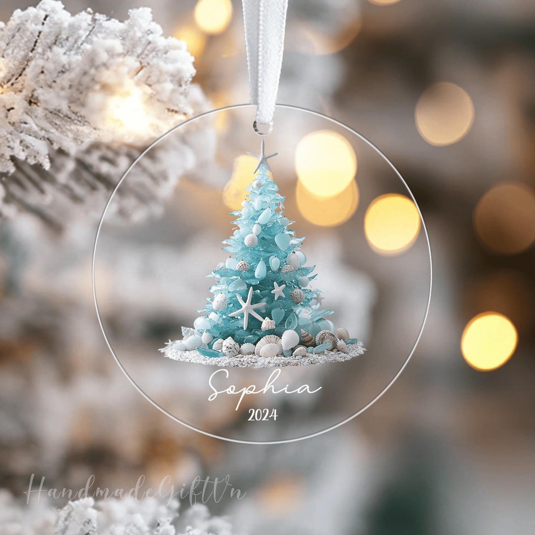 Coastal Christmas Acrylic Ornament, Aqua Christmas Gifts, Beachy ...